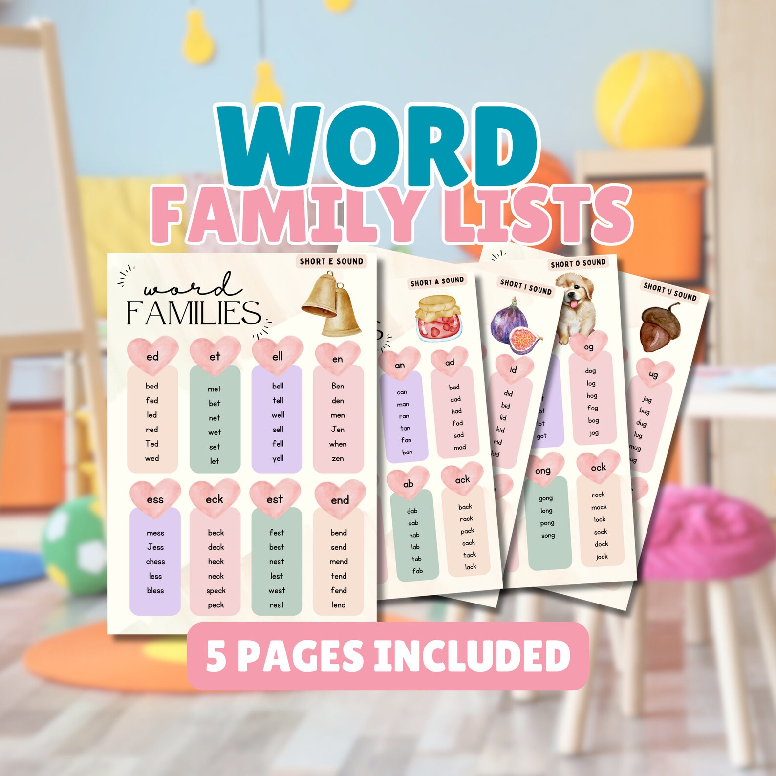 Word Families Short Vowel Sounds, Educational Posters, Literacy ...