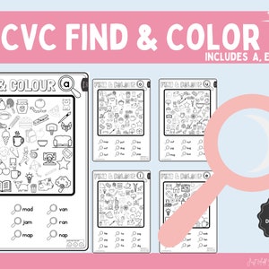 CVC Word Find & Color, I Spy, Phonics, Kindergarten, Word Families ...