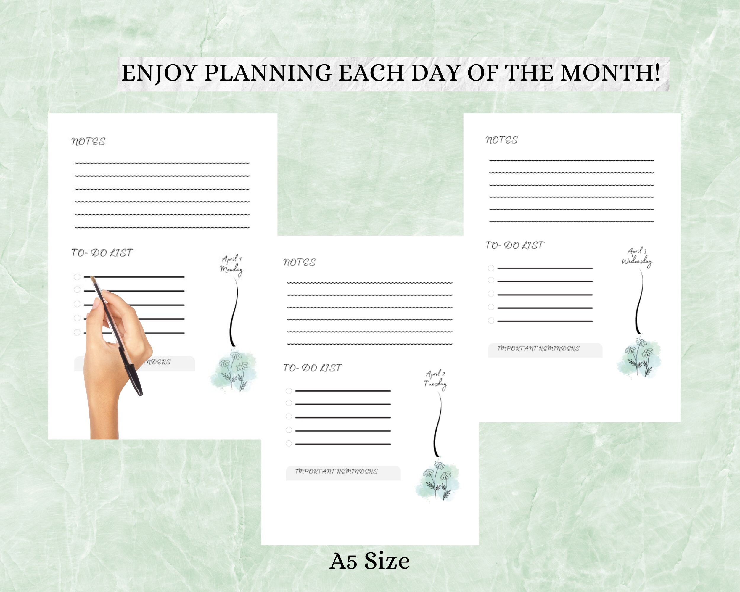 April 2024 Planner With Calendar, All Dates of Month Included, Simple ...