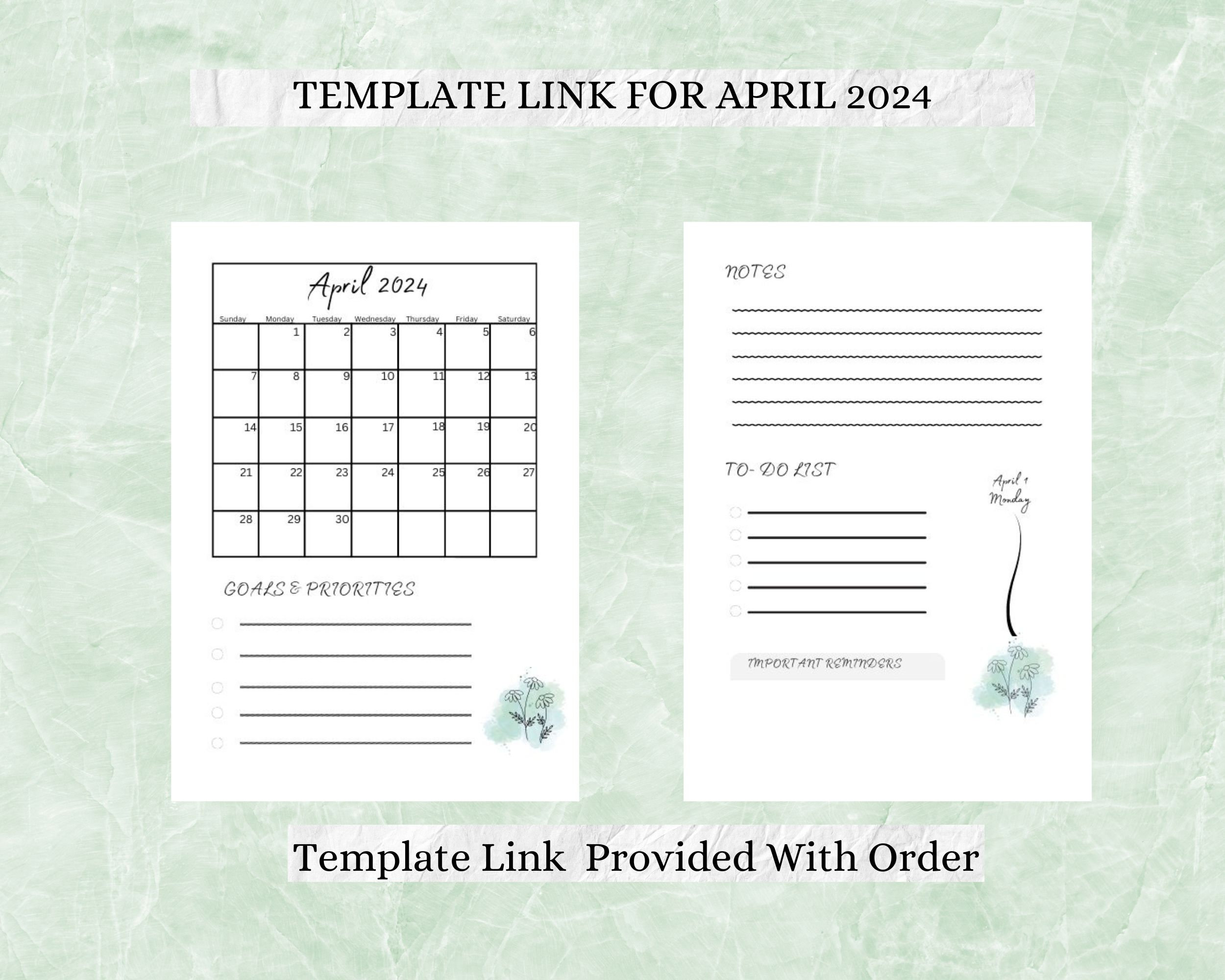 April 2024 Planner With Calendar, All Dates of Month Included, Simple ...