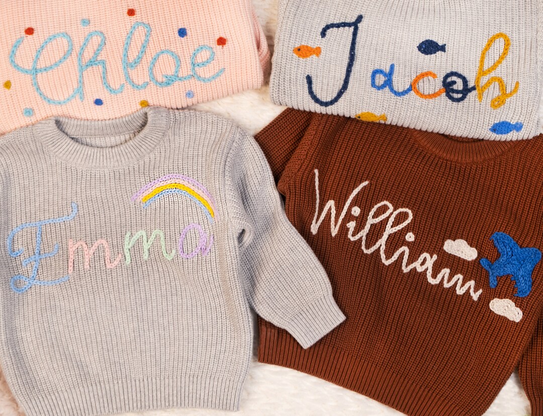 Personalized Baby Name Sweater Hand Embroidered Baby Sweater With ...