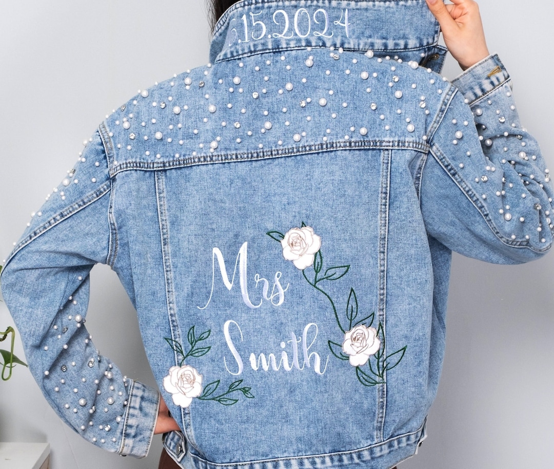Personalized Bride Jacket Mrs Denim Jacket Embroidered Wedding Jacket ...
