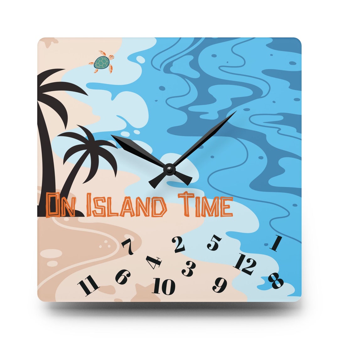 Acrylic Wall Clock Island Time Beach Theme Vacation Home Decor Beachy ...