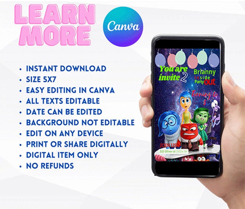 Inside Out 2 Birthday Invitation, Party Invitation, Digital Invitation ...