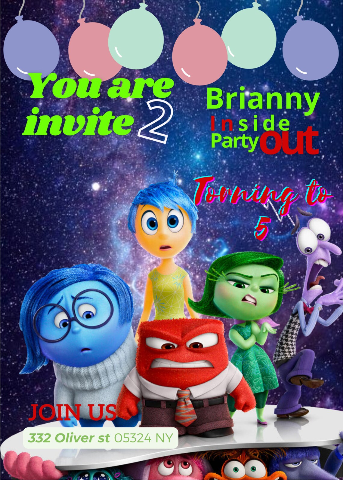 Inside Out 2 Birthday Invitation, Party Invitation, Digital Invitation ...