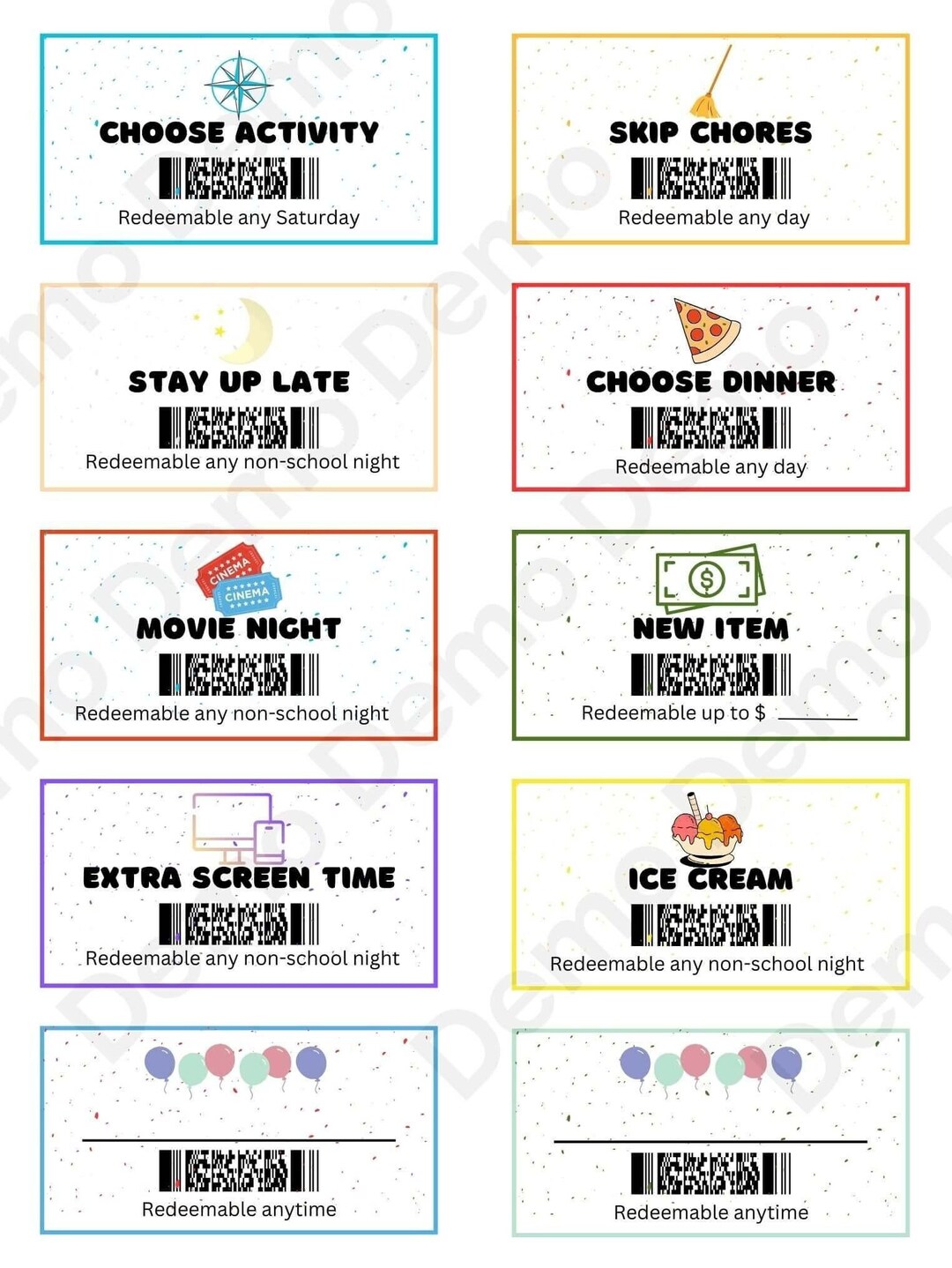 Children Kids Rewards Coupons Vouchers Printable - Etsy