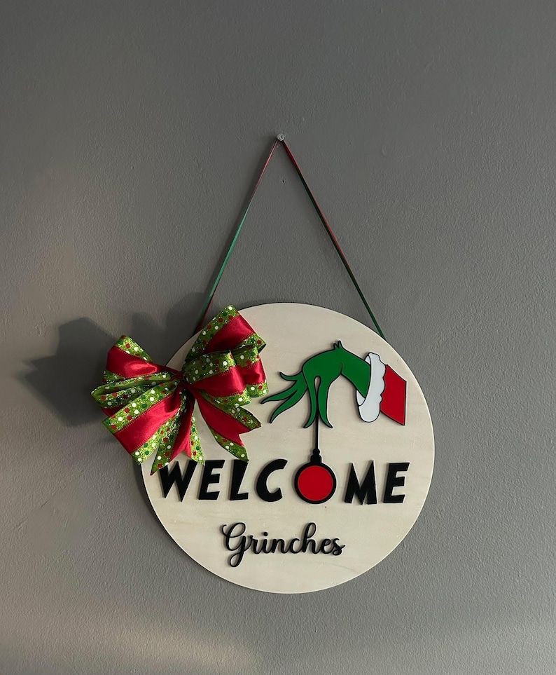 Grinch Welcome Sign, Christmas Door Hanger, Holiday Decor - Etsy