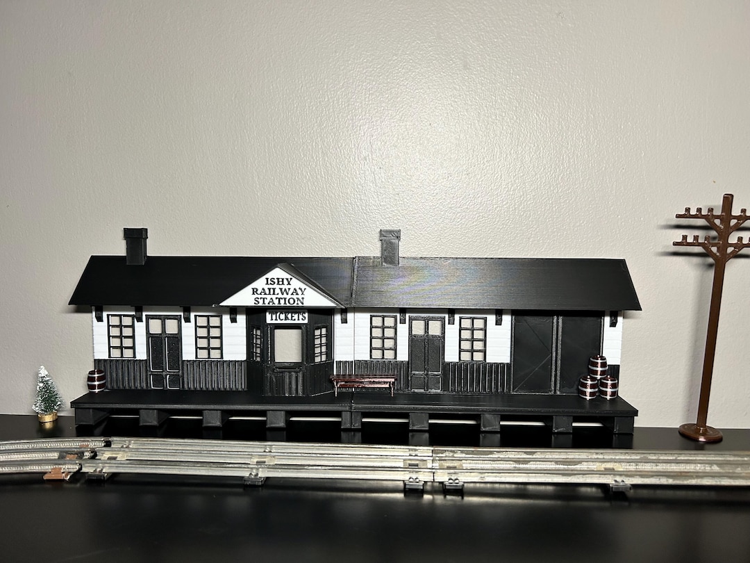Personalized O Scale Train Station Facade: 3D Village Display (17x6x2 ...