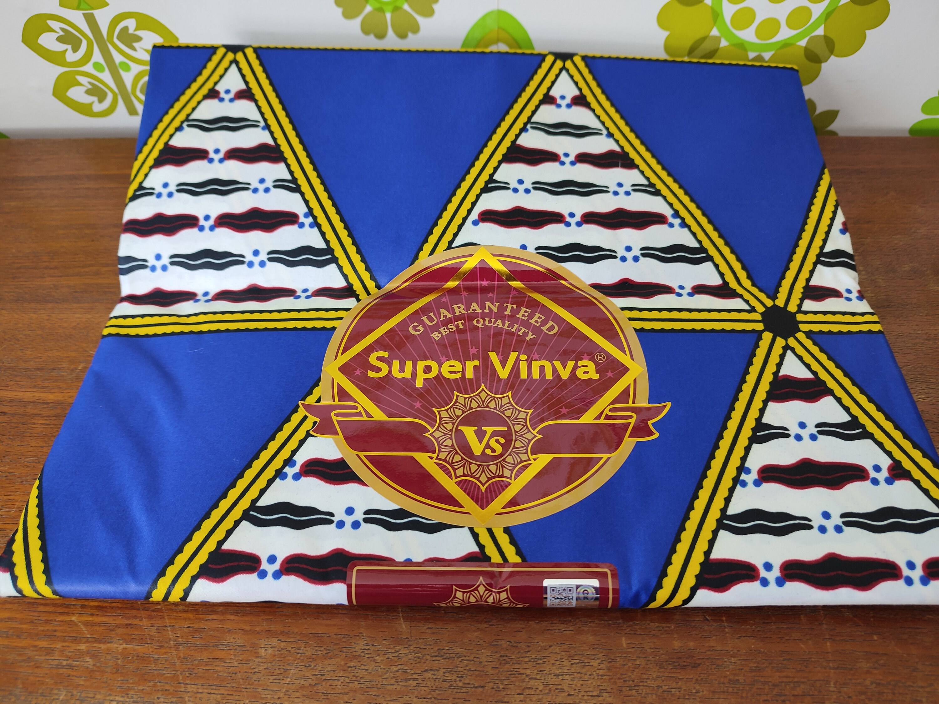 6 Yards/5.486 Metres Super Vinva African Waxed Fabric Blue Yellow Red ...