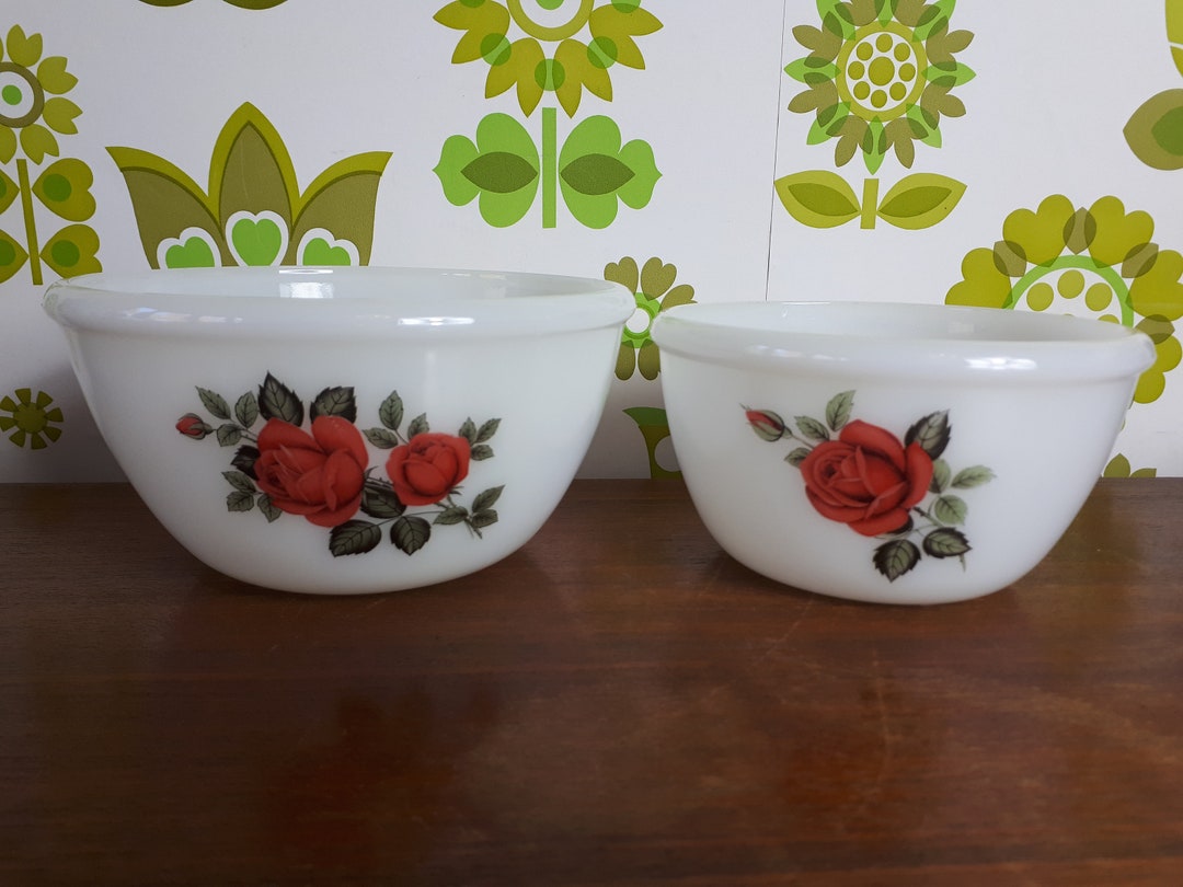 Vintage Phoenix Opalware Made in England Bowls Rose Milkglass Glass ...