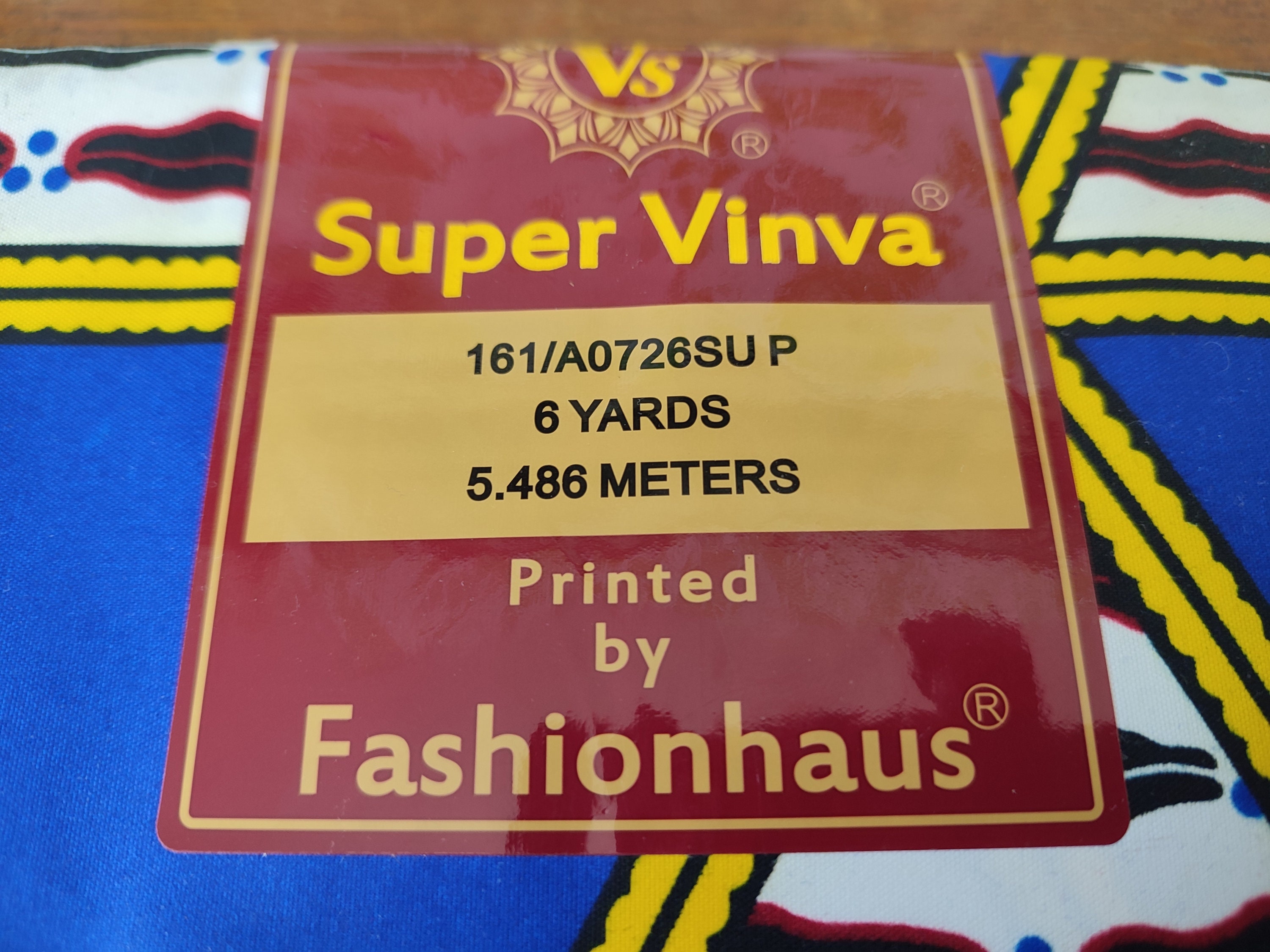 6 Yards/5.486 Metres Super Vinva African Waxed Fabric Blue Yellow Red ...