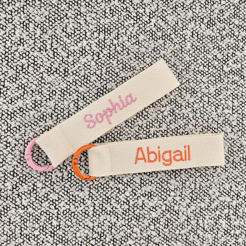 Personalized Embroidered Name Tag | Cotton Webbing Keychain - Etsy UK