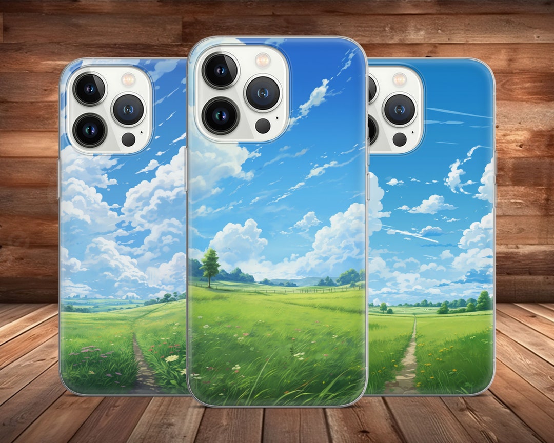 Anime Lo-fi Phone Case Grass Field Landscape Clouds Nature for iPhone ...