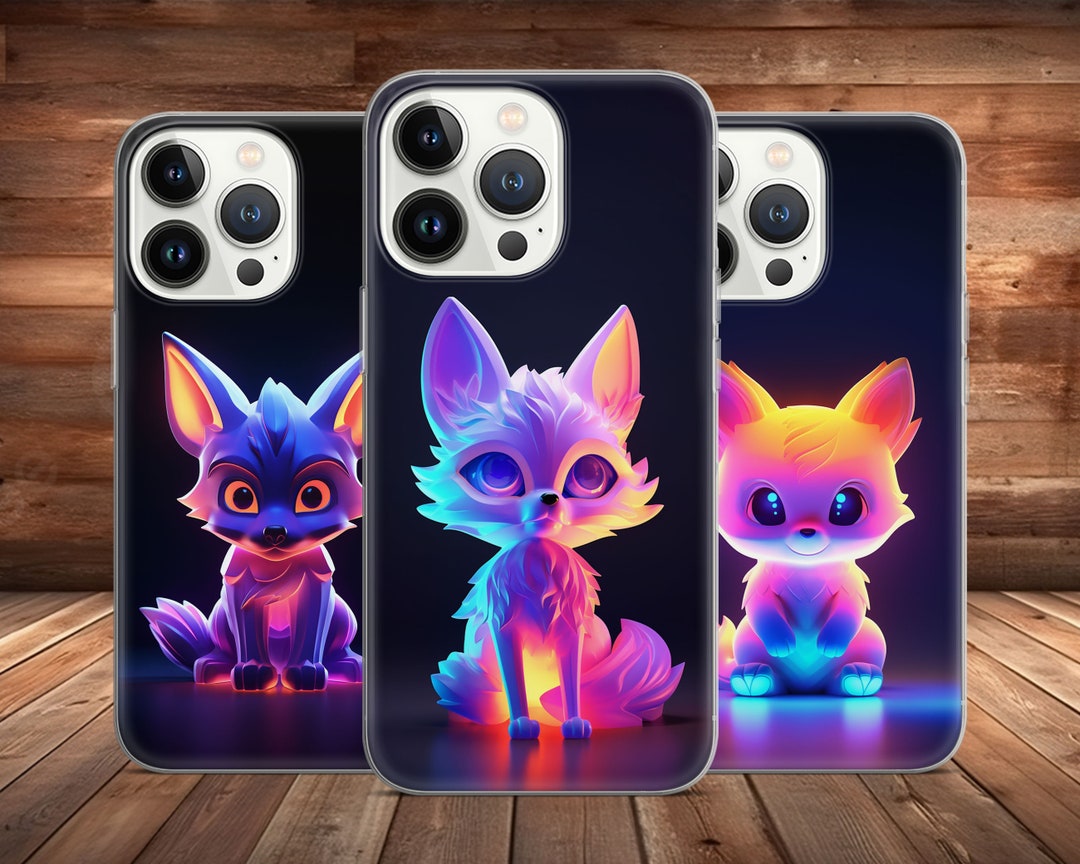 Neon Cute Fox Toy Bright Art Phone Case for iPhone 15 14 13 Pro Max 12 ...