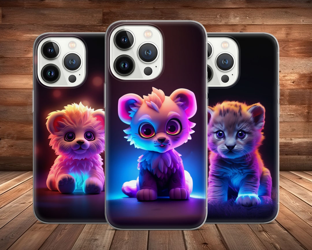 Neon Cute Lion Animal Toy Art Phone Case for iPhone 15 14 13 Pro Max 12 ...