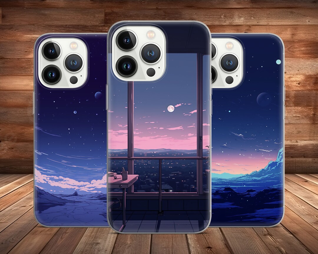 Anime Lo-fi Phone Case Space Moon Polar Night Vibe Art for iPhone 15 14 ...
