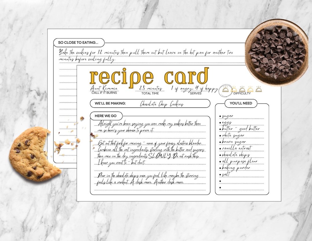Modern Recipe Cards, Instant Download, Handwritten 4x6 Recipes, Recipe ...