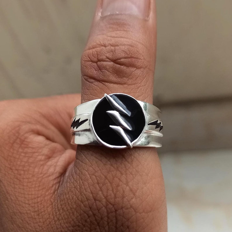 Sterling Silver Lightning Bolt Ring, Enamel Flash Statement Jewelry - Etsy