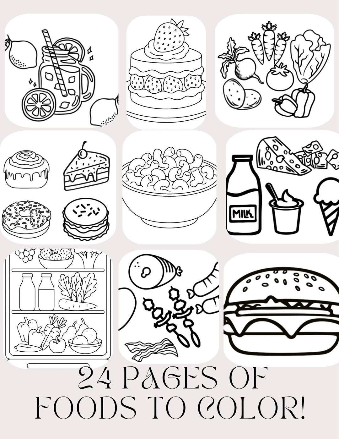 Food Coloring Book Pages (digital Download) - Etsy