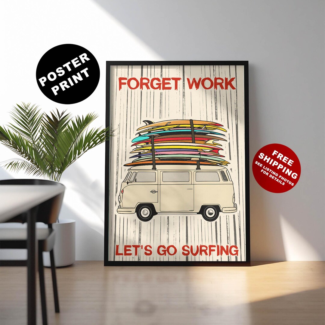 Camper Van Décor - Retro Van Print - Surfboard Poster - Camper Van ...