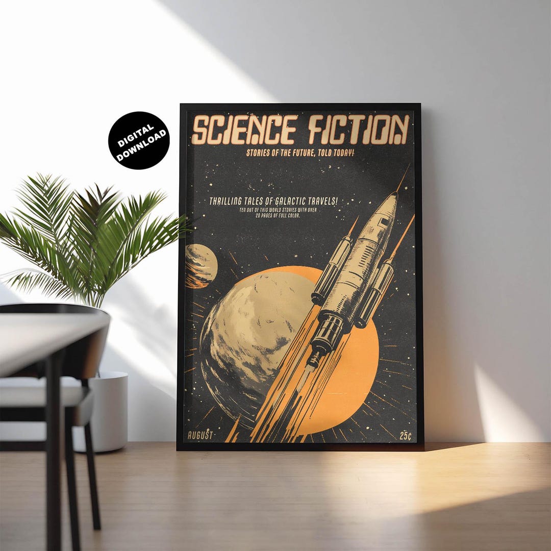 Retro Science Fiction Décor, Retro Space Print, Classic Sci-fi Magazine ...