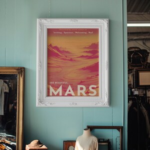 Mars Print, Retro Planet Poster Print, Vintage Space Poster, Apartment ...