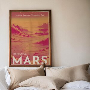 Mars Print, Retro Planet Poster Print, Vintage Space Poster, Apartment ...