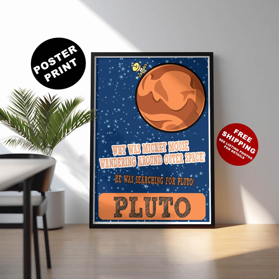 Retro Space Poster, Pluto Illustration, Boys Room Space Art, Outer ...