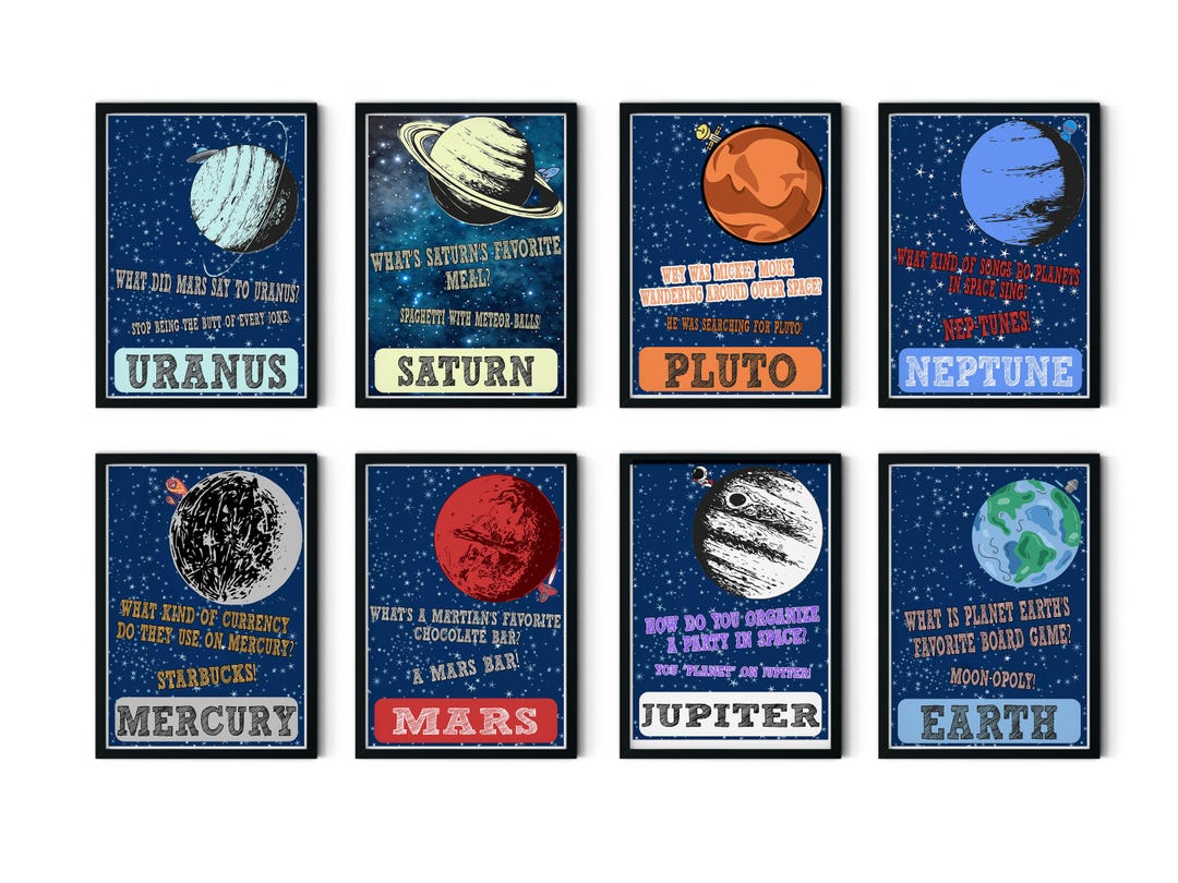 Retro Space Posters, Solar System Planet Wall Poster Set, Outer Space ...