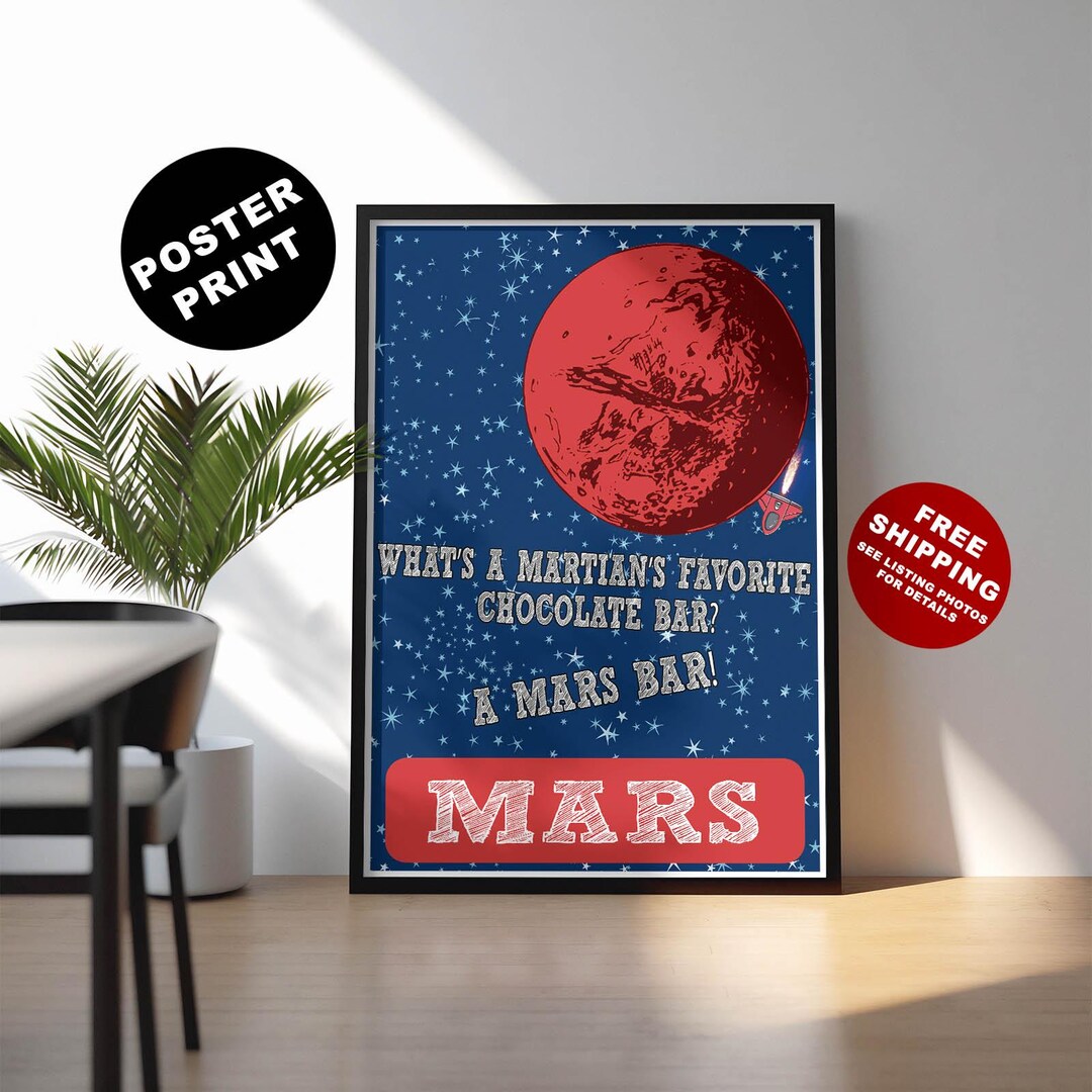 Retro Space Poster, Mars Print, Kids Space Poster, Kids’ Bedroom Mars ...
