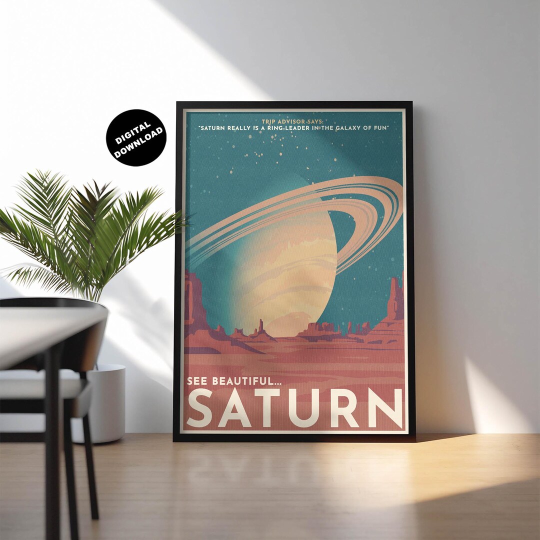 Vintage Space Poster, Saturn Print, Retro Planet Poster Print, Travel ...