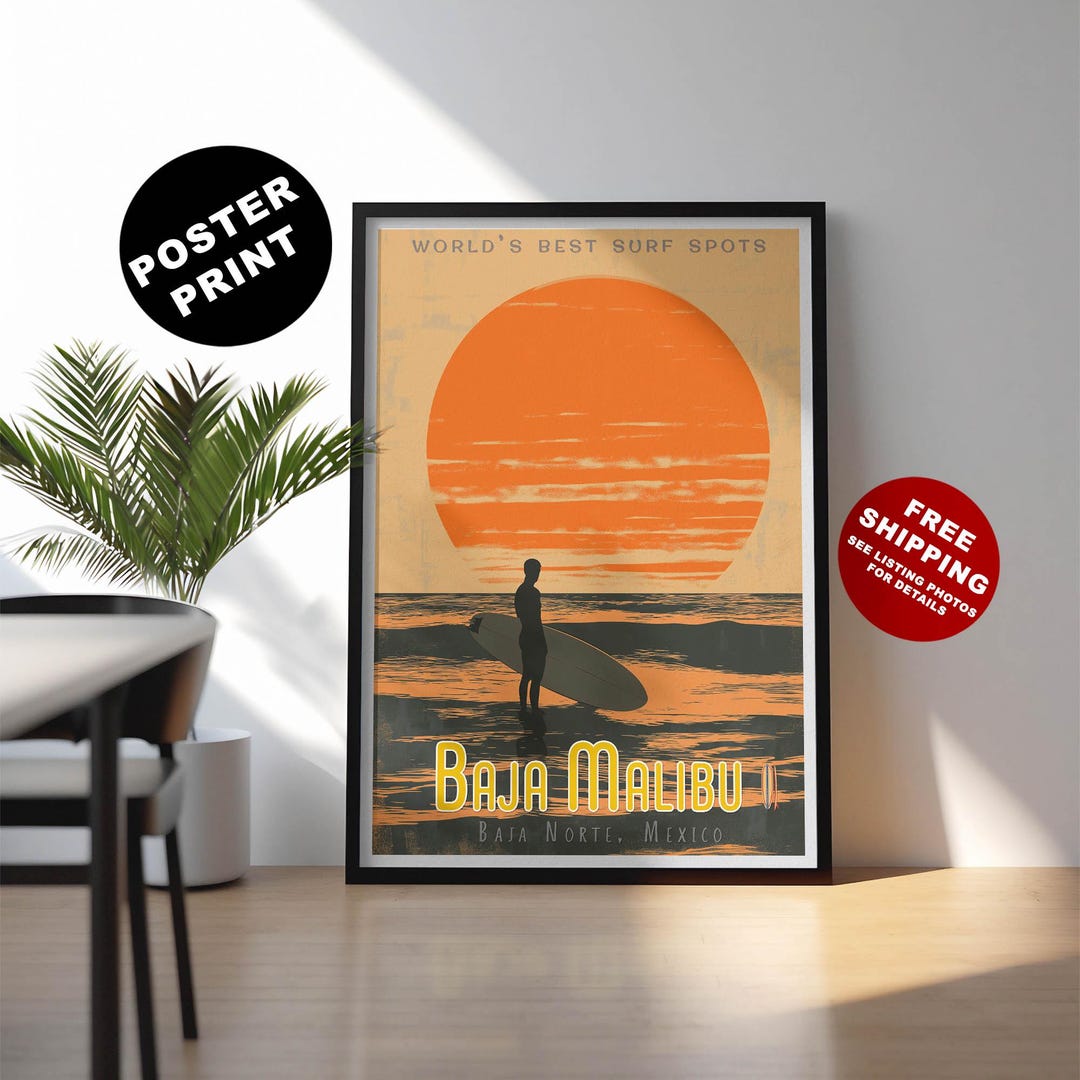 Baja Malibu Surf Poster: Retro Travel Wall Art - Etsy