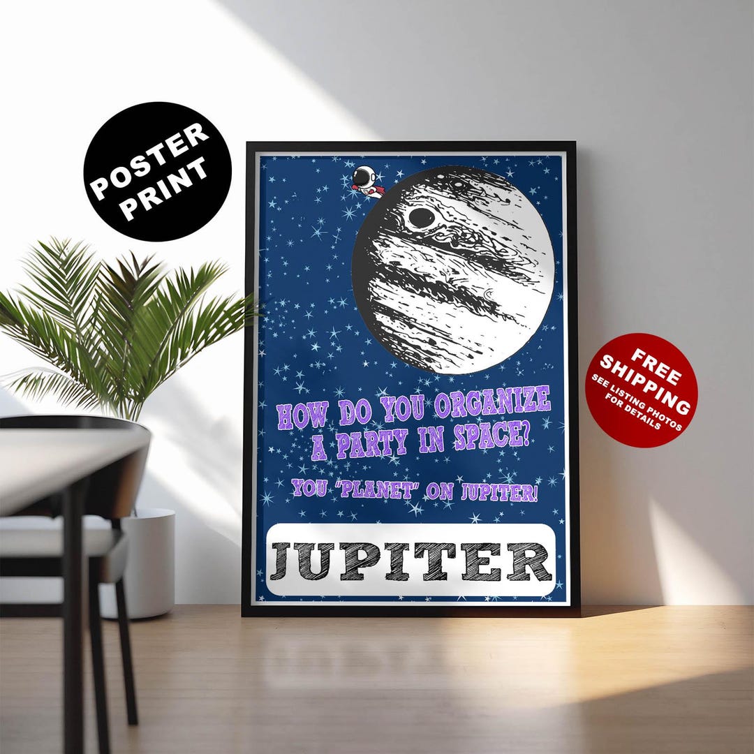 Retro Space Poster, Jupiter Print, Kids Space Art, Kids’ Room Space ...
