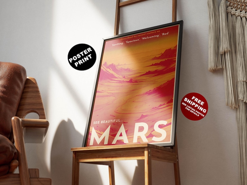 Mars Print, Retro Planet Poster Print, Vintage Space Poster, Apartment ...