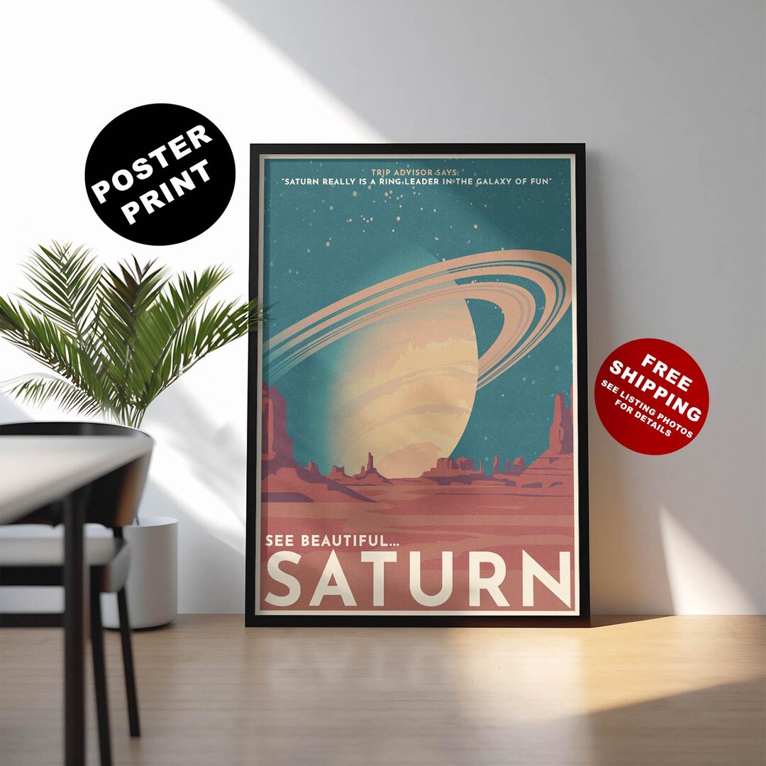 Vintage Space Poster, Saturn Print, Retro Planet Poster Print, Travel ...