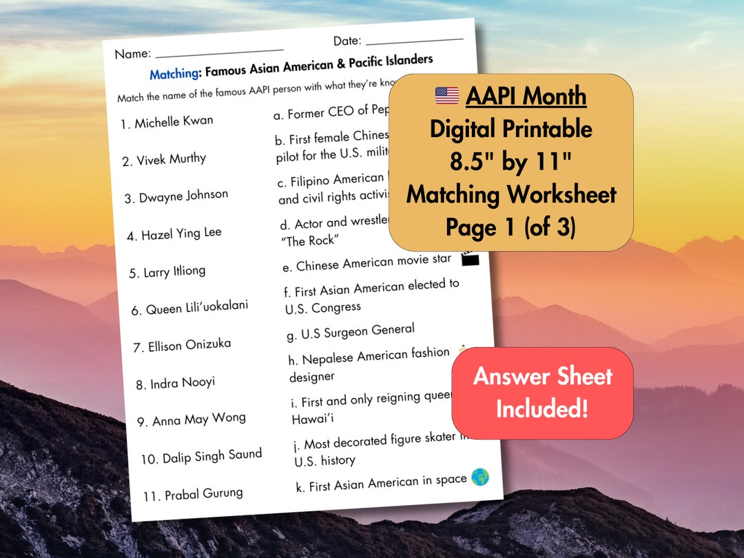 AAPI Month Classroom Activity Worksheet Set w/ Answers Asian American ...