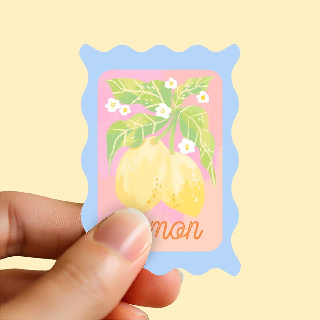 Lemon Stamp Sticker – Glossy Vinyl Fruit Sticker, Citrus Postage Stamp ...