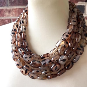 Tortoise Shell Statement Necklace, Acrylic Bead Necklace, Lucite Chunky ...