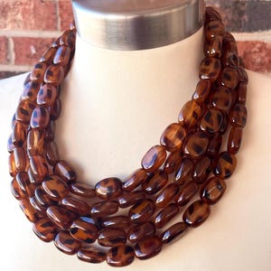 Tortoise Shell Statement Necklace Lucite Beaded Necklace Chunky Multi ...