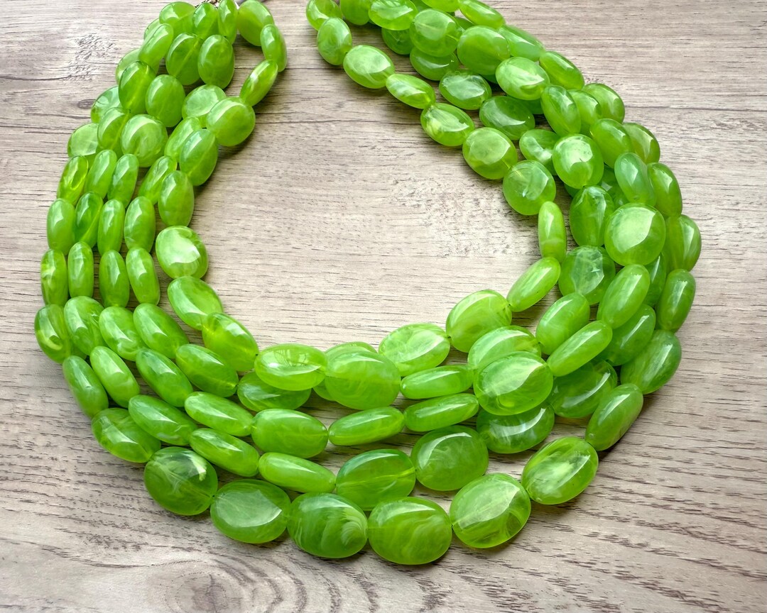 Lime Green Acrylic Bead Statement Necklace, Chunky Lucite Necklace ...
