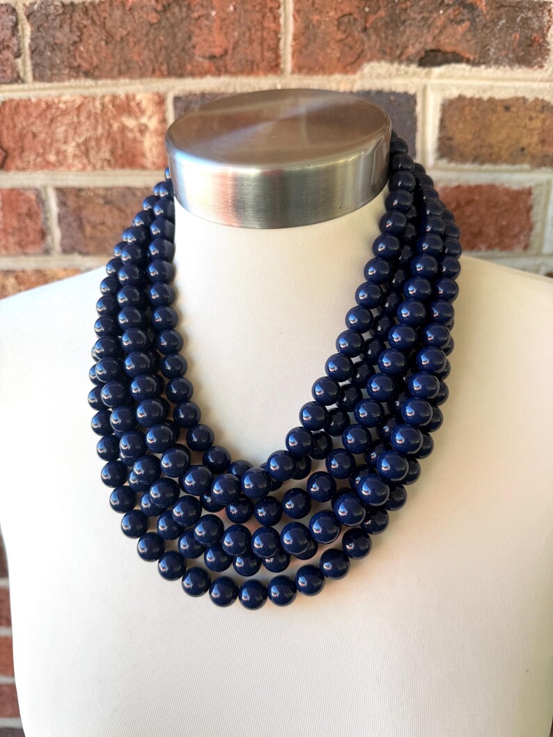 Navy Blue Acrylic Big Bead Statement Necklace: Lucite Chunky Necklace ...