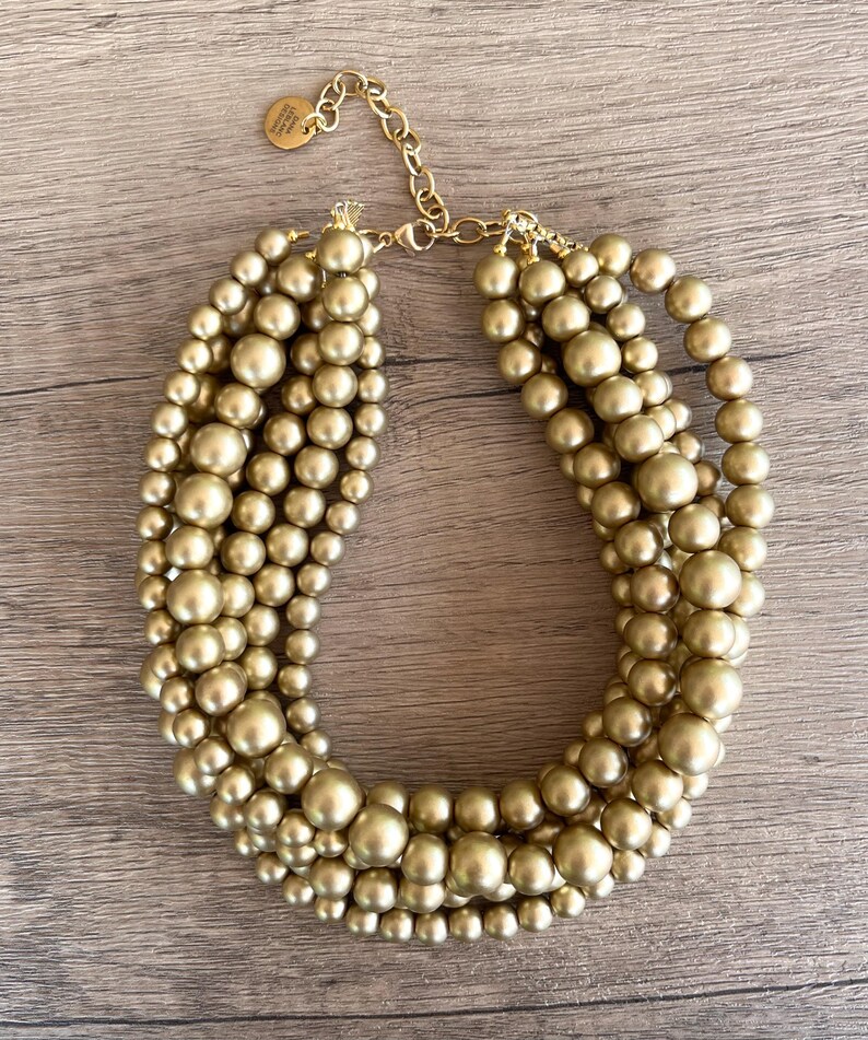 Gold Choker Matte Multi Bead Statement Necklace, Chunky Necklace, Gift ...