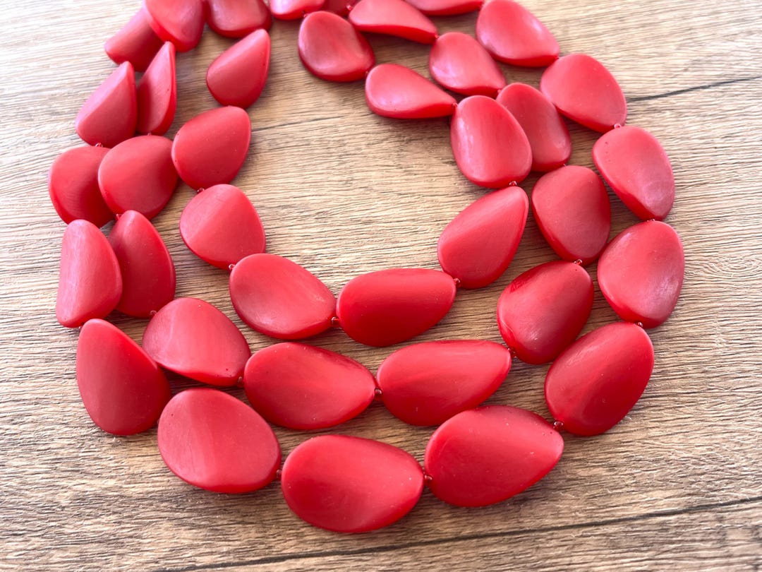 Red Resin Beaded Statement Necklace, Chunky Multi Strand - Morgan - Etsy