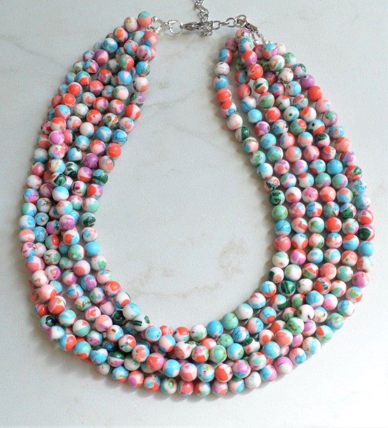 Multi Color Statement Necklace Beaded Chunky Necklace - Etsy