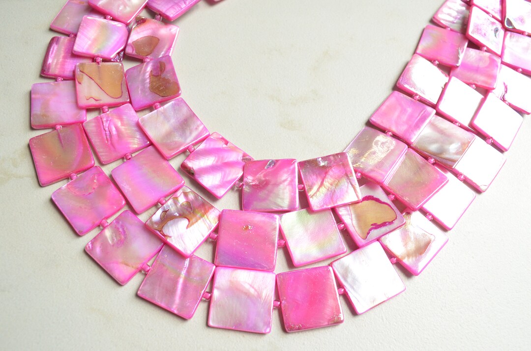 Pink Beaded Necklace, Statement Necklace, Shell Necklace, Chunky ...