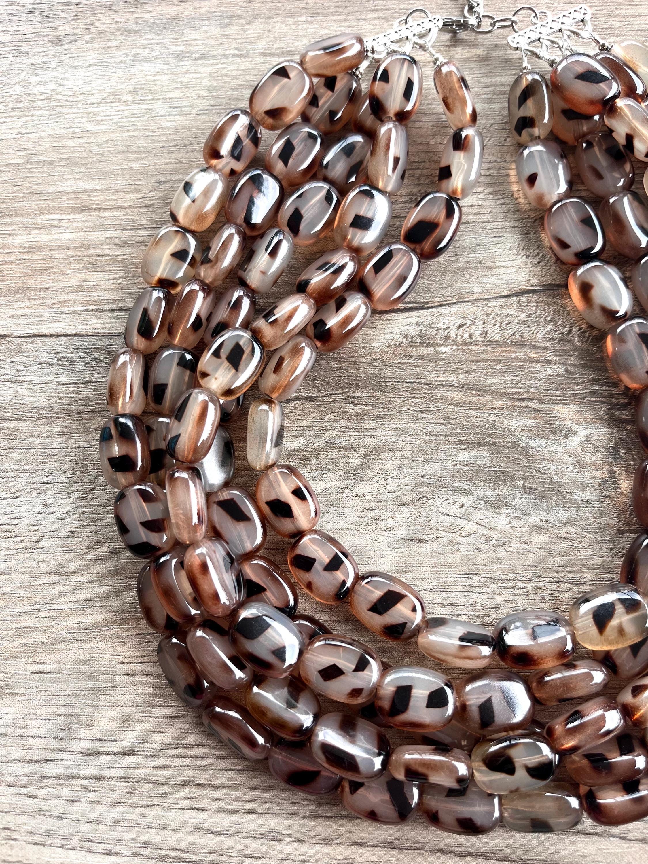 Tortoise Shell Big Bead Acrylic Statement Necklace, Lucite Chunky ...