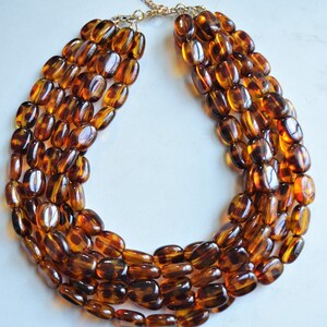 Tortoise Shell Brown Black Statement Lucite Beaded Chunky Multi Strand ...