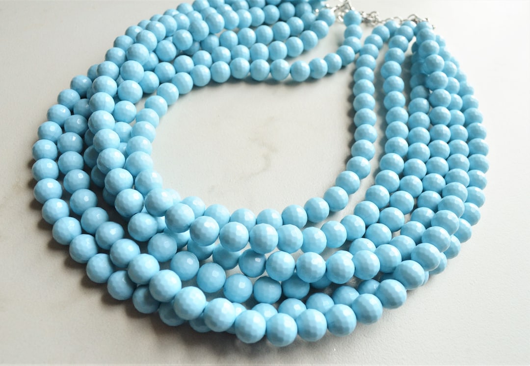 Light Blue Statement Necklace Beaded Acrylic Necklace Gift - Etsy