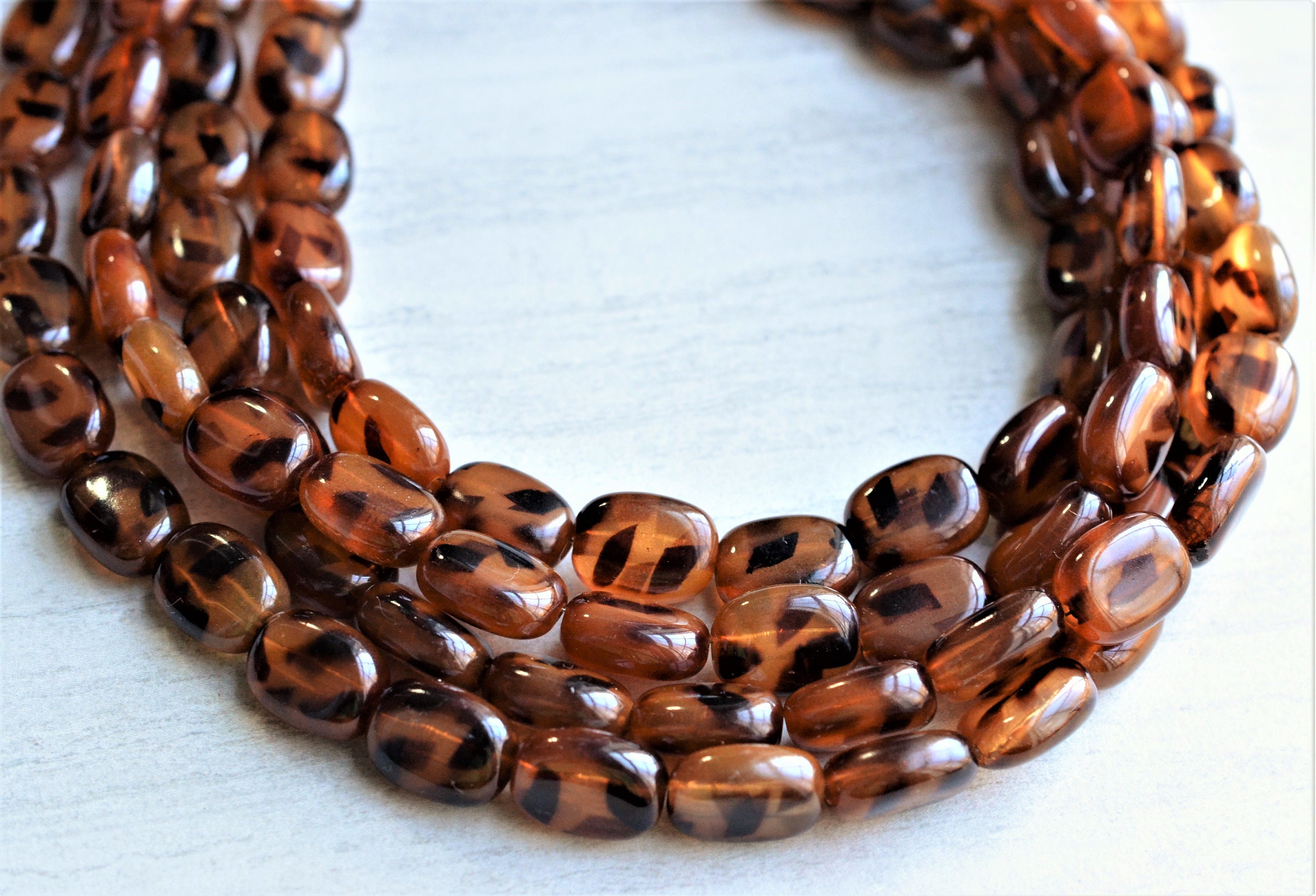 Tortoise Shell Statement Necklace Lucite Beaded Necklace | Etsy