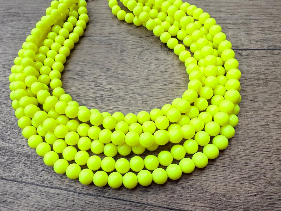 Neon Yellow Acrylic Beaded Statement Necklace, Chunky Multi Strand ...